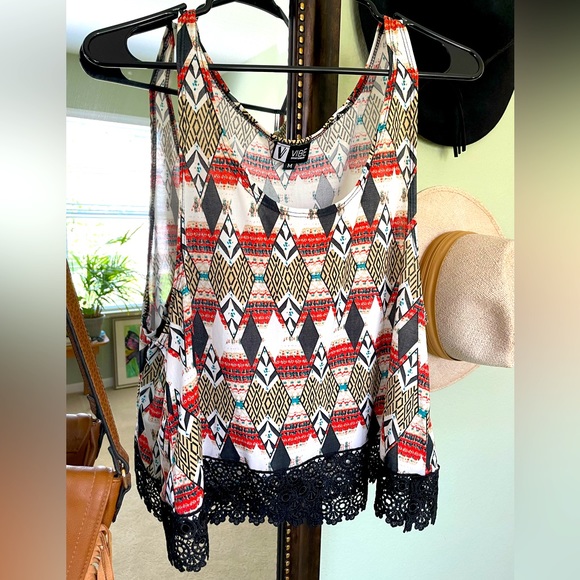 Vibe Sportswear | Tops | Aztec Print Flowy Crochet Hippie Boho Tank Top ...